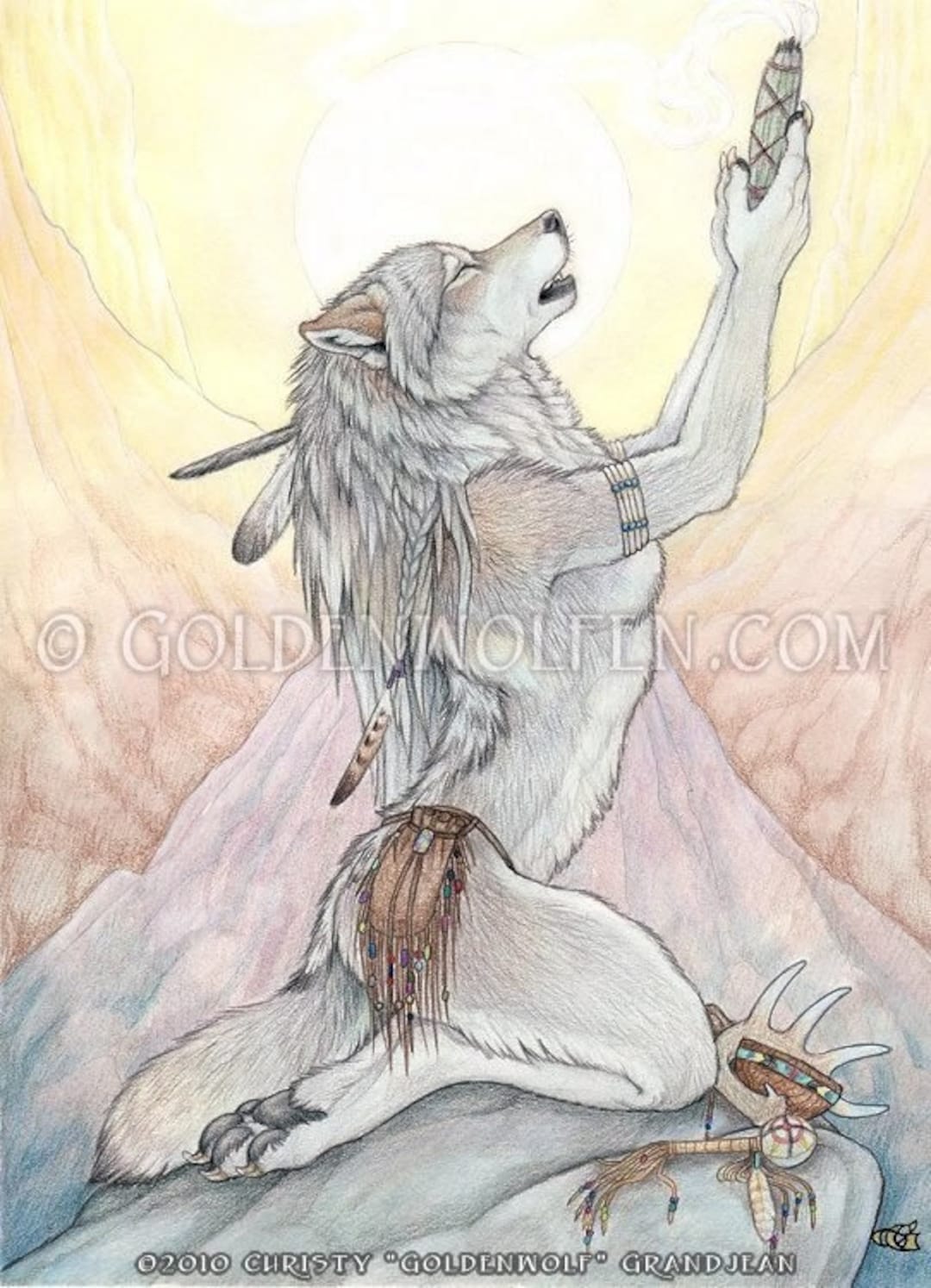 Praying Anthro Wolf Print - Etsy