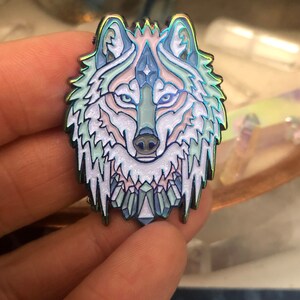 Sparkly Rainbow Crystal Wolf Enamel Pin - Etsy
