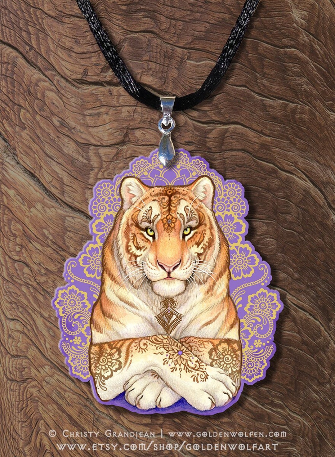 Mehndi Henna Tigress Tiger Wooden Pendant - Etsy