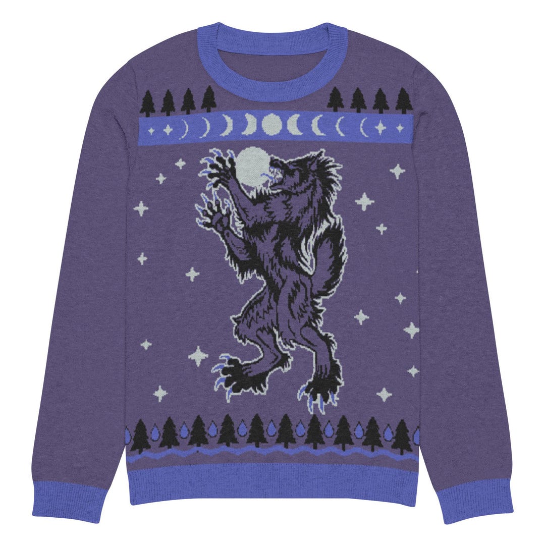 Purple Werewolf Knitted Holiday Sweater - Etsy