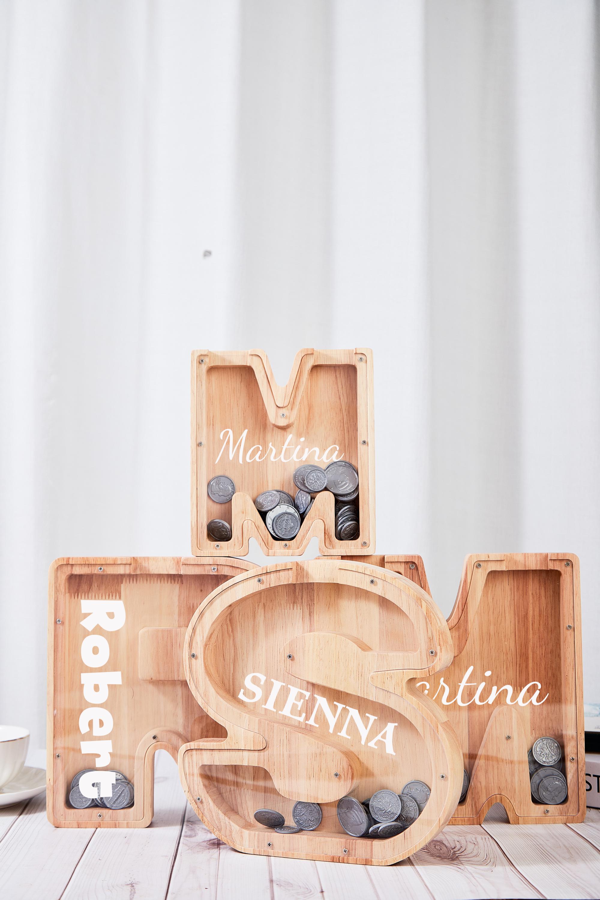Personalized Wooden Letter Piggy Bank, Custom Name Coin Bank for Kid ...