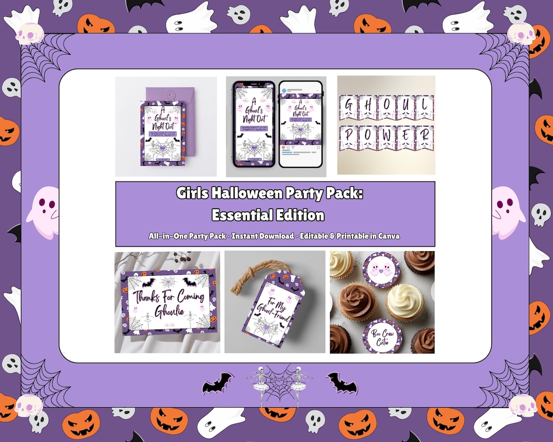 Girls Halloween Party Pack Template: Essentials (canva Download) - Etsy