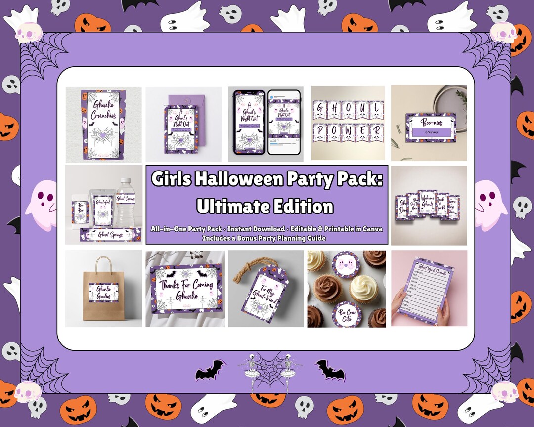 Editable Girls Halloween Party Pack Template: Ultimate Edition (canva ...