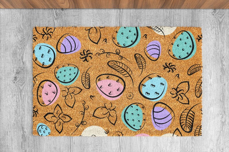 Easter Egg Doodle Doormat, Hand Drawn Easter Welcome Mat, Modern Floral ...