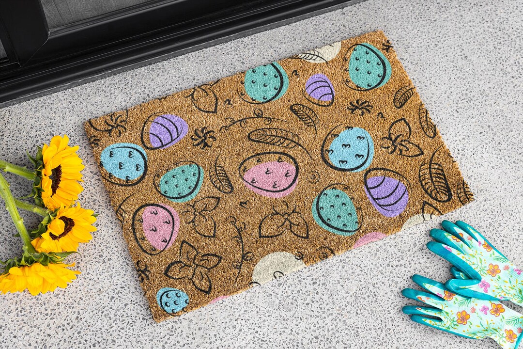 Easter Egg Doodle Doormat, Hand Drawn Easter Welcome Mat, Modern Floral ...