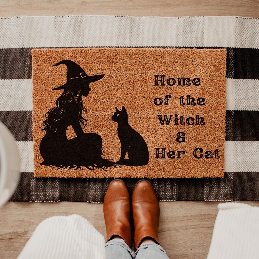 Witch and Cat Doormat: Spooky Coir Welcome Mat - Etsy