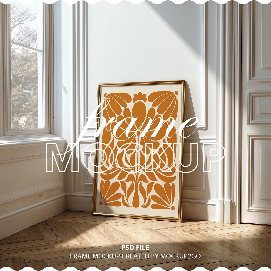 DIN A Vertical Frame Mockup: Gold Frame, Minimalist Interior Scene (PSD ...