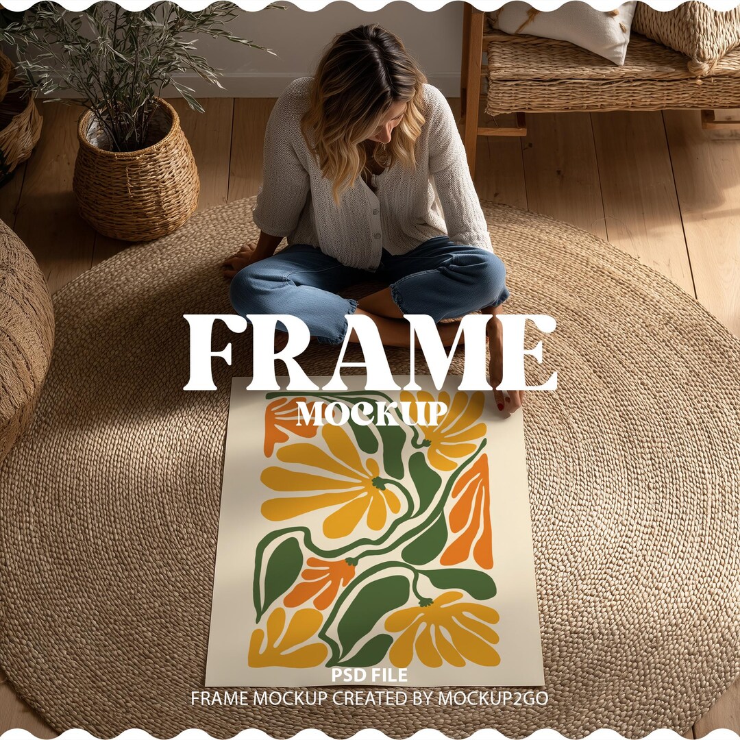 Poster Mockup With Person, Poster Flatlay Flat Mockup, PSD Photoshop ...
