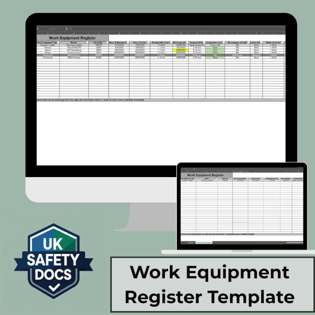 Equipment Register Excel Template | Health & Safety Compliance Log ...
