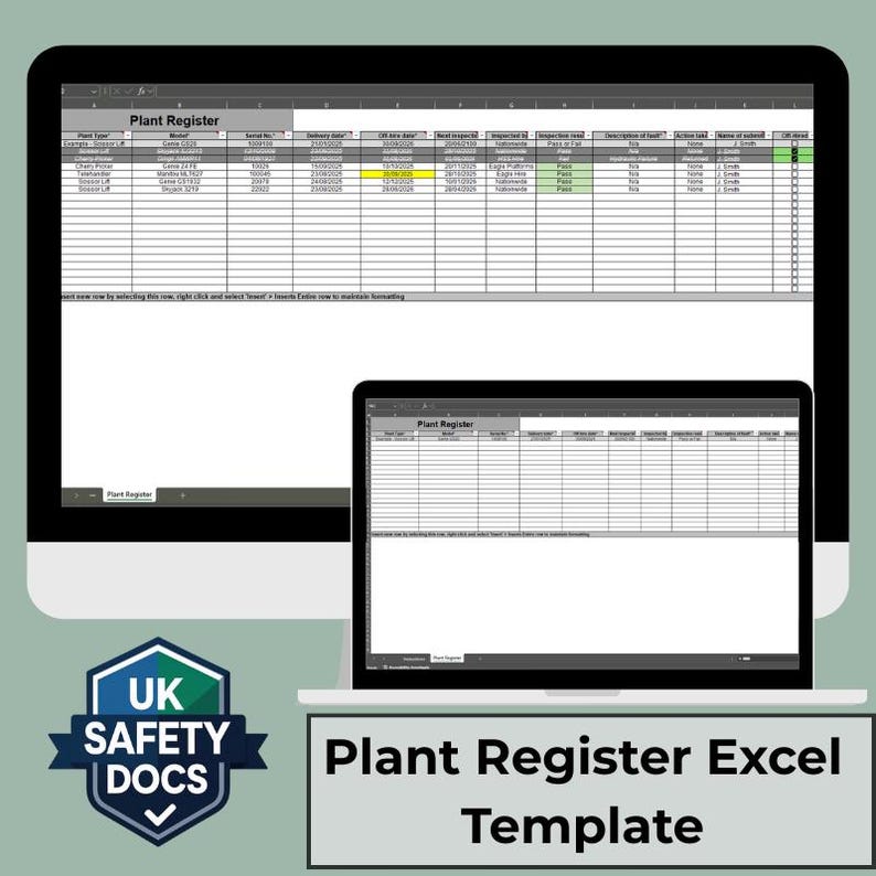 Plant Equipment Register Excel Template | Health & Safety Compliance ...
