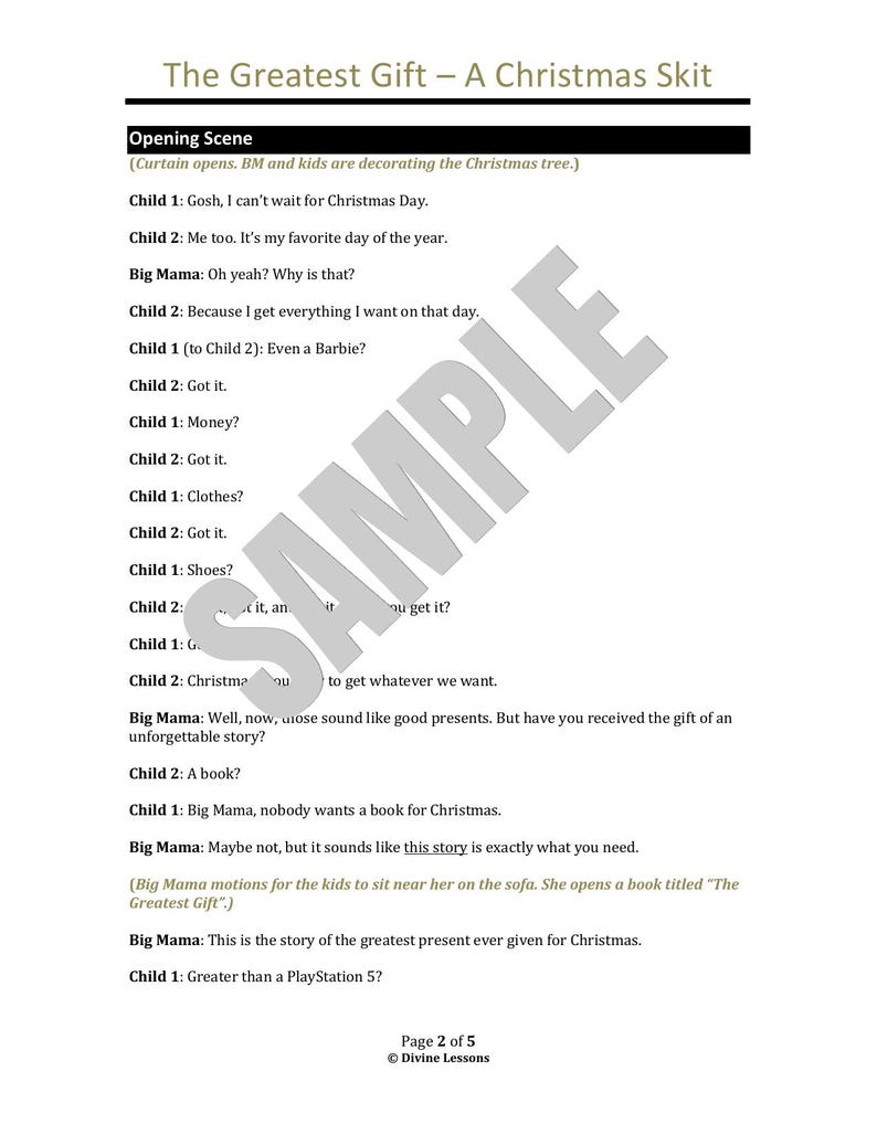 Christmas Skit: the Greatest Gift - Nativity Play Script (PDF) - Etsy