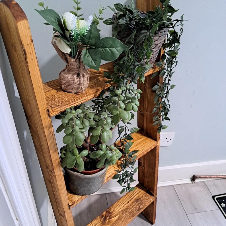 Handmade Reclaimed Wood Ladder Shelf – Rustic Light / Dark Oak or ...