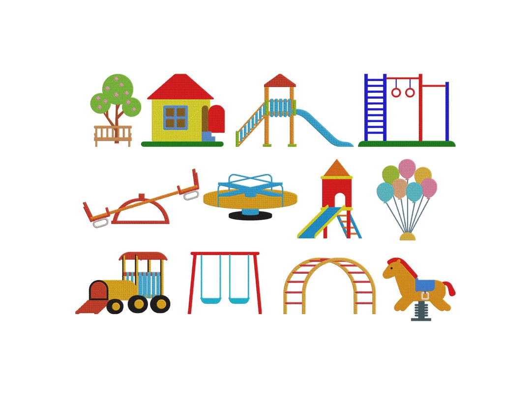 Amusement Park Embroidery, Park Embroidery Design, Swings Embroidery ...