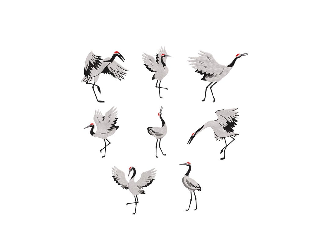 Crane Embroidery Design, Cranes in Air Bird Embroidery Files, Flying ...