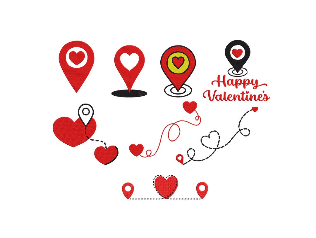 Heart Location Icon Embroidery, Location Embroidery Design, Heart Map ...