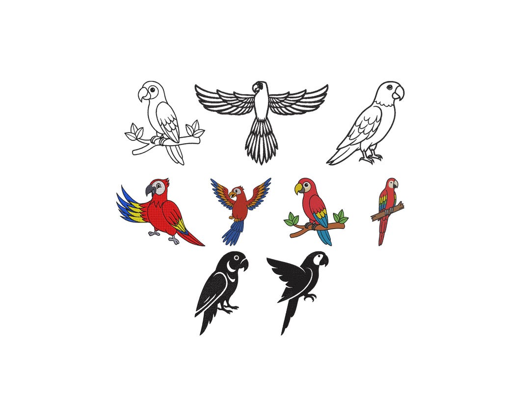 Parrot Machine Embroidery Design, Macaw Bird on Branch Embroidery File ...