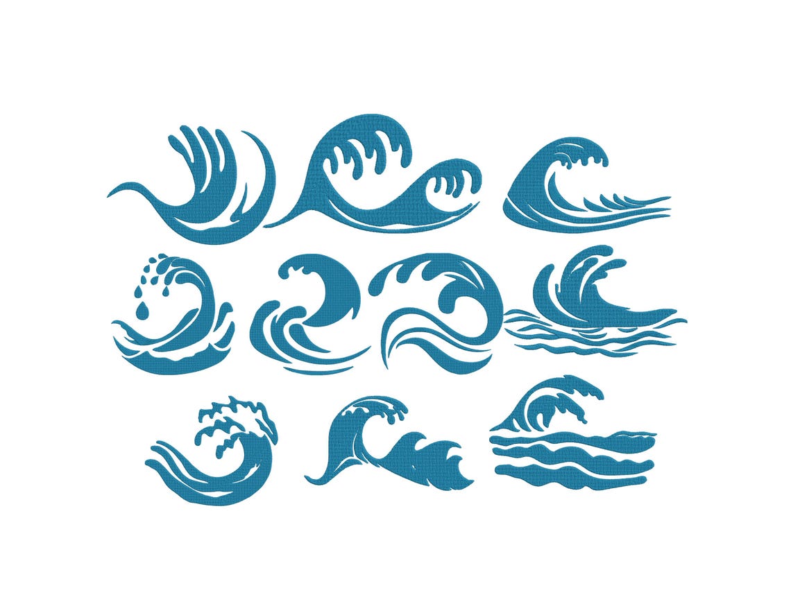 Wave Embroidery, Ocean Water Wave Machine Embroidery, Sea Wave Stitch ...