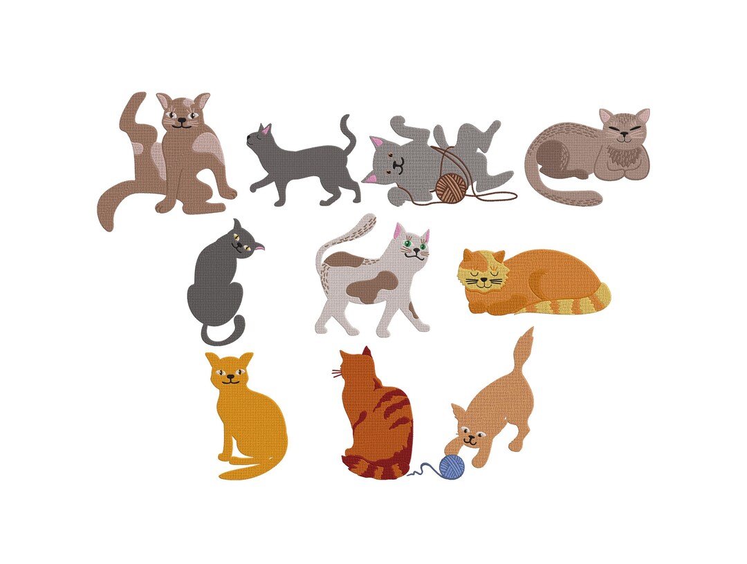 Cute Cats Embroidery, Cat Bundle Embroidery, Mini Cats Embroidery, Cat ...