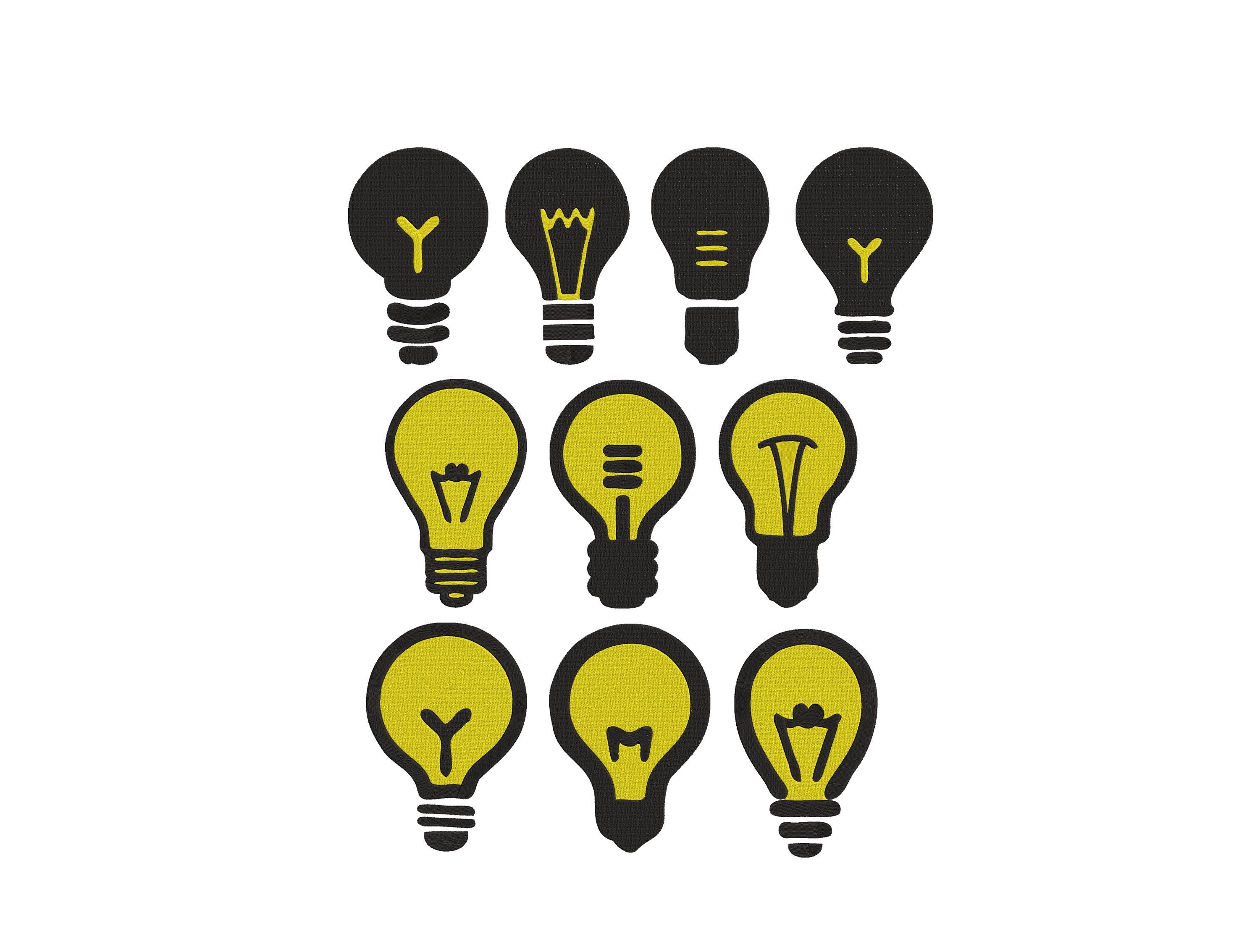 Mini Light Bulb Embroidery Design, Electric Light Globe Embroidery ...