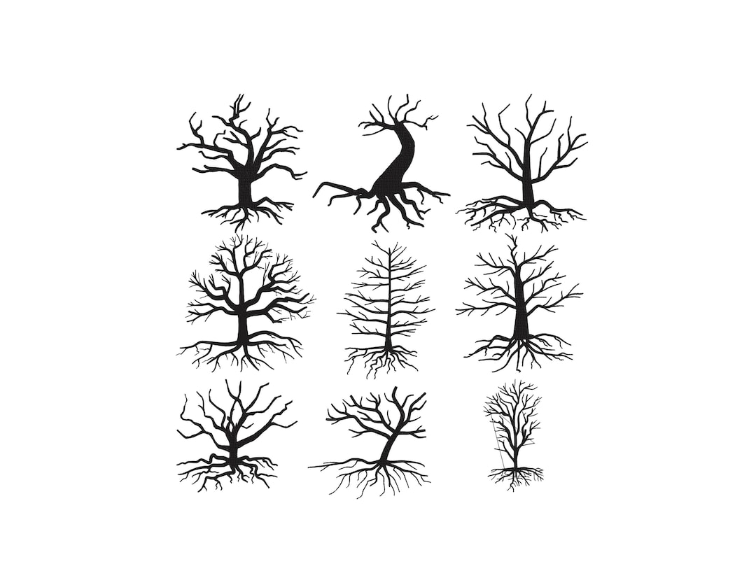 Bare Tree Roots Embroidery Design, Roots Silhouette Embroidery, Mini ...