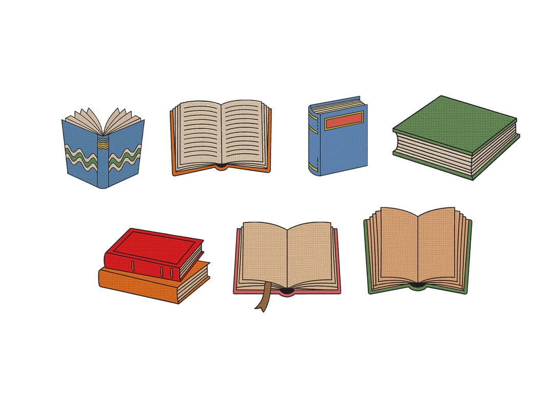 Stack of Books Embroidery Design, Open Books Embroidery Design, Books ...