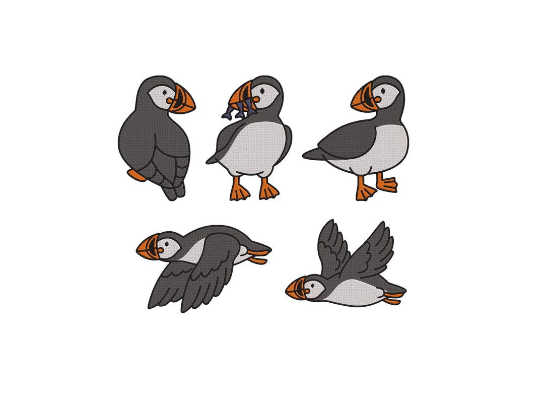 Puffin Bird Embroidery Design, Cute Puffin Bird Embroidery, Birds ...