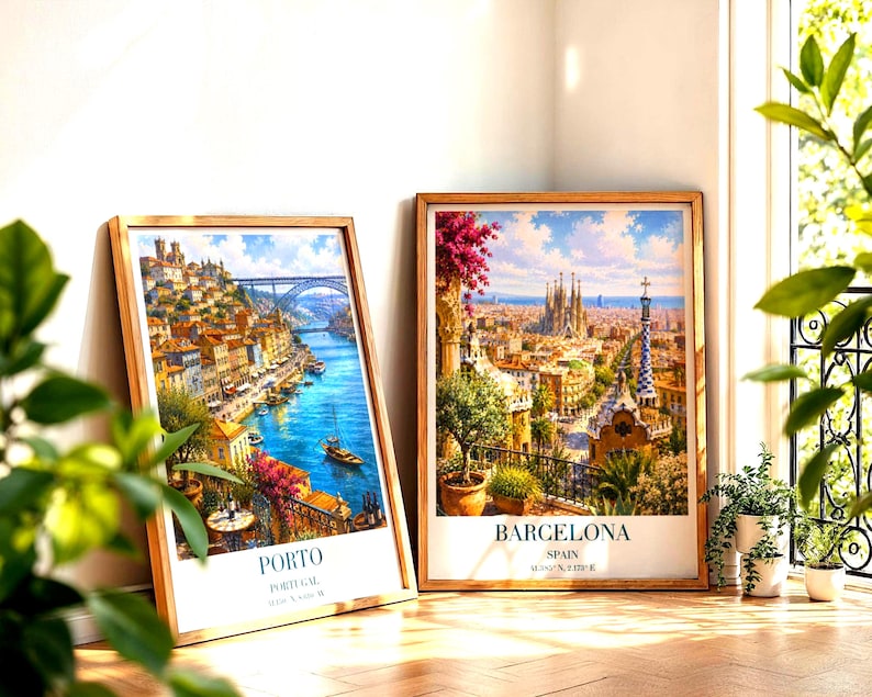 Barcelona Spain Travel Art: Spain Poster, Gouache Art Print, City Scape ...