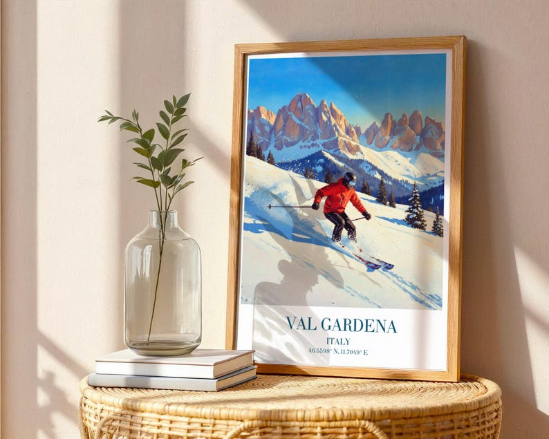 Val Gardena Italy Ski Resorts Poster: Skiing Gift, Italian Alps, Sports ...