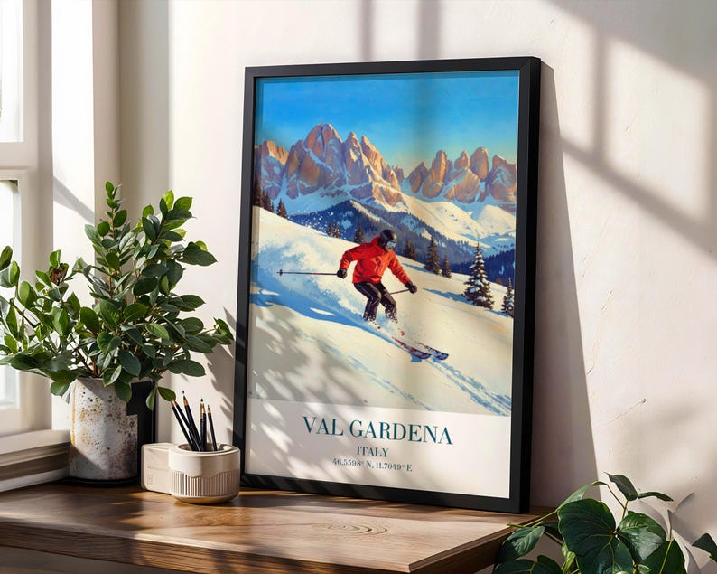 Val Gardena Italy Ski Resorts Poster: Skiing Gift, Italian Alps, Sports ...