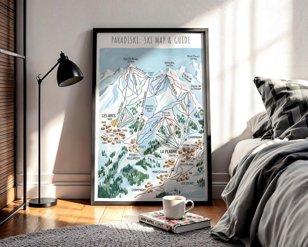 Paradiski Ski Trail Map Poster: French Alps Skiing Decor, Winter Sports ...