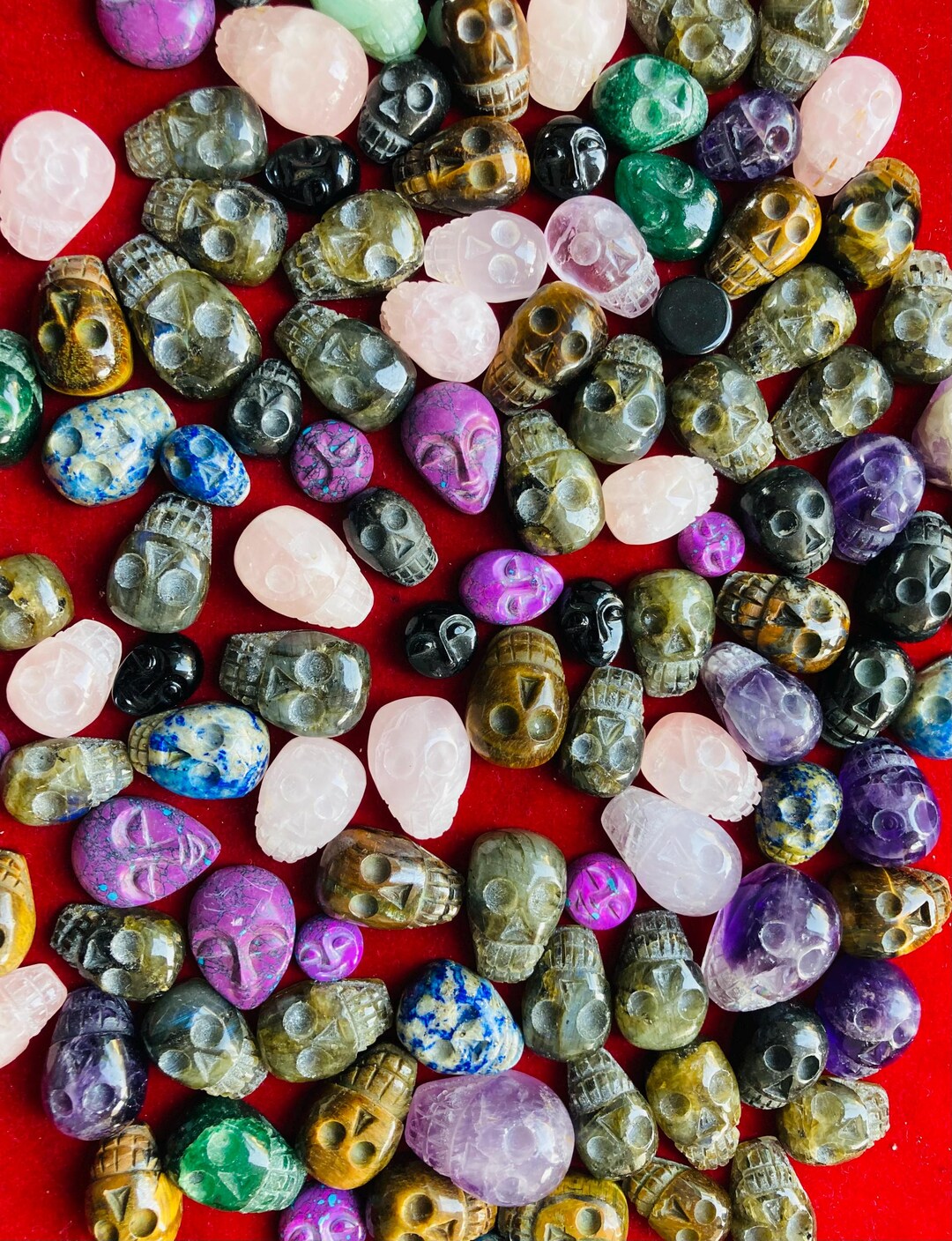 Gemstone Skull Carving – Mixed Crystal Skull, Healing Stone Decor ...