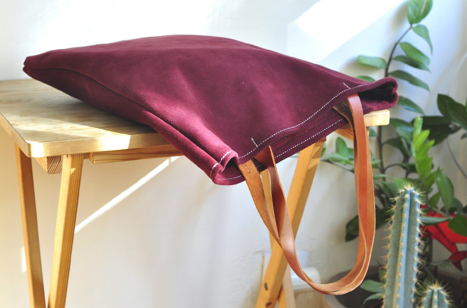 OFFER Garnet Leather Tote Bag Market Bag Simple Tote Bag - Etsy