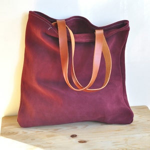 OFFER Garnet Leather Tote Bag Market Bag Simple Tote Bag Everyday Bag ...