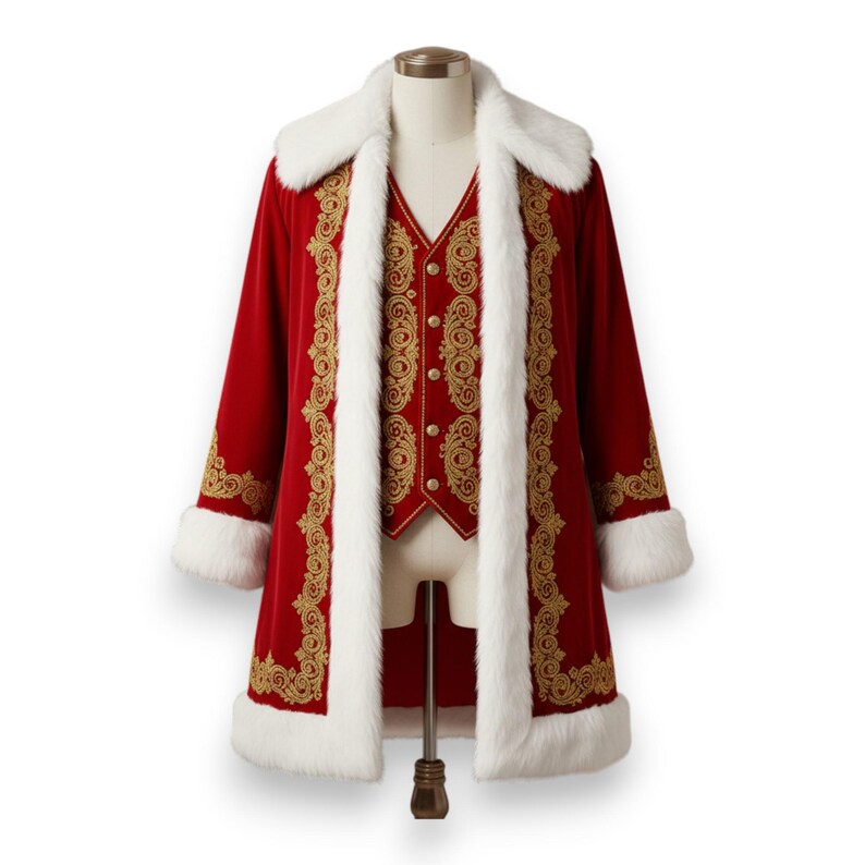 Luxury Santa Suit: Red Wool Christmas Costume With Gold Embroidery ...