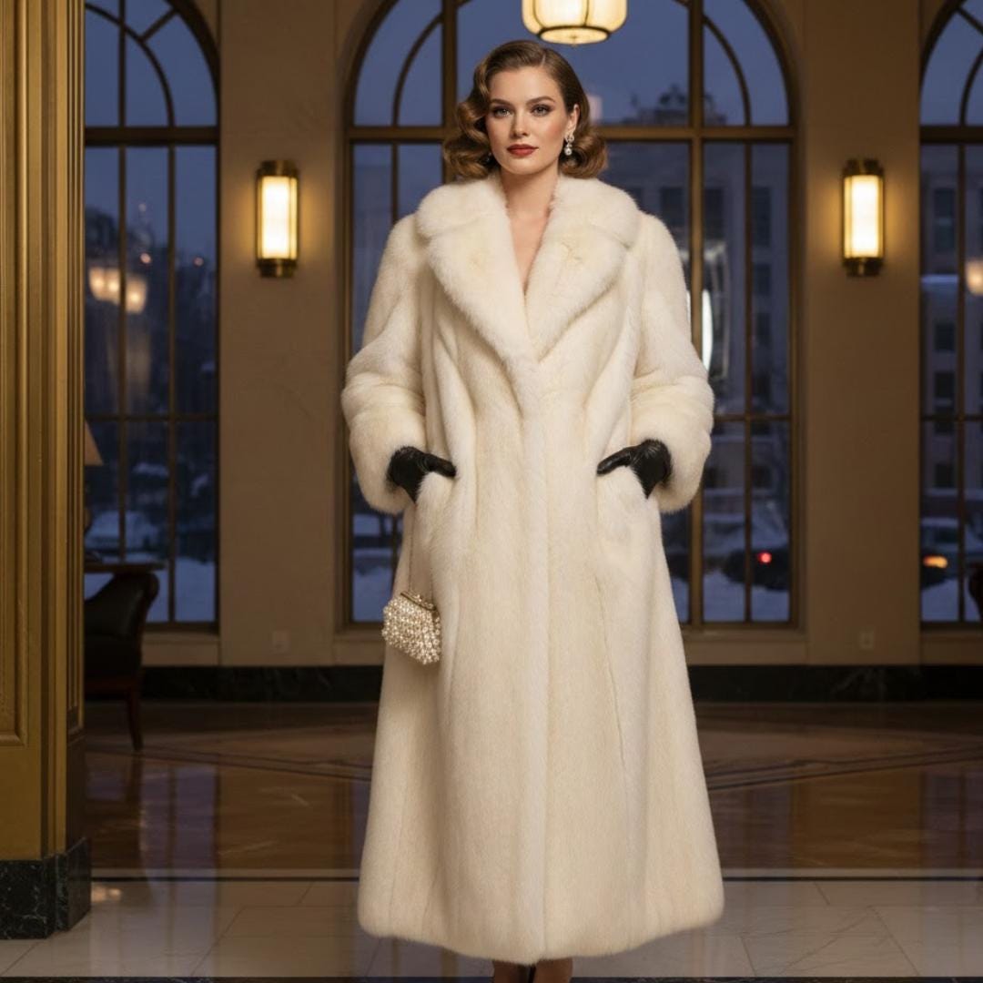 Ivory Faux Fur Long Coat for Women : Elegant Full-length Winter ...