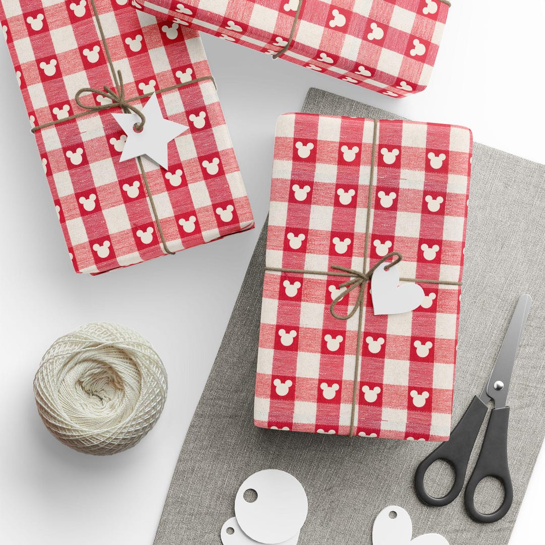 Mickey Christmas Wrapping Paper: Disney Red Gingham Mouse Gift Wrap - Etsy