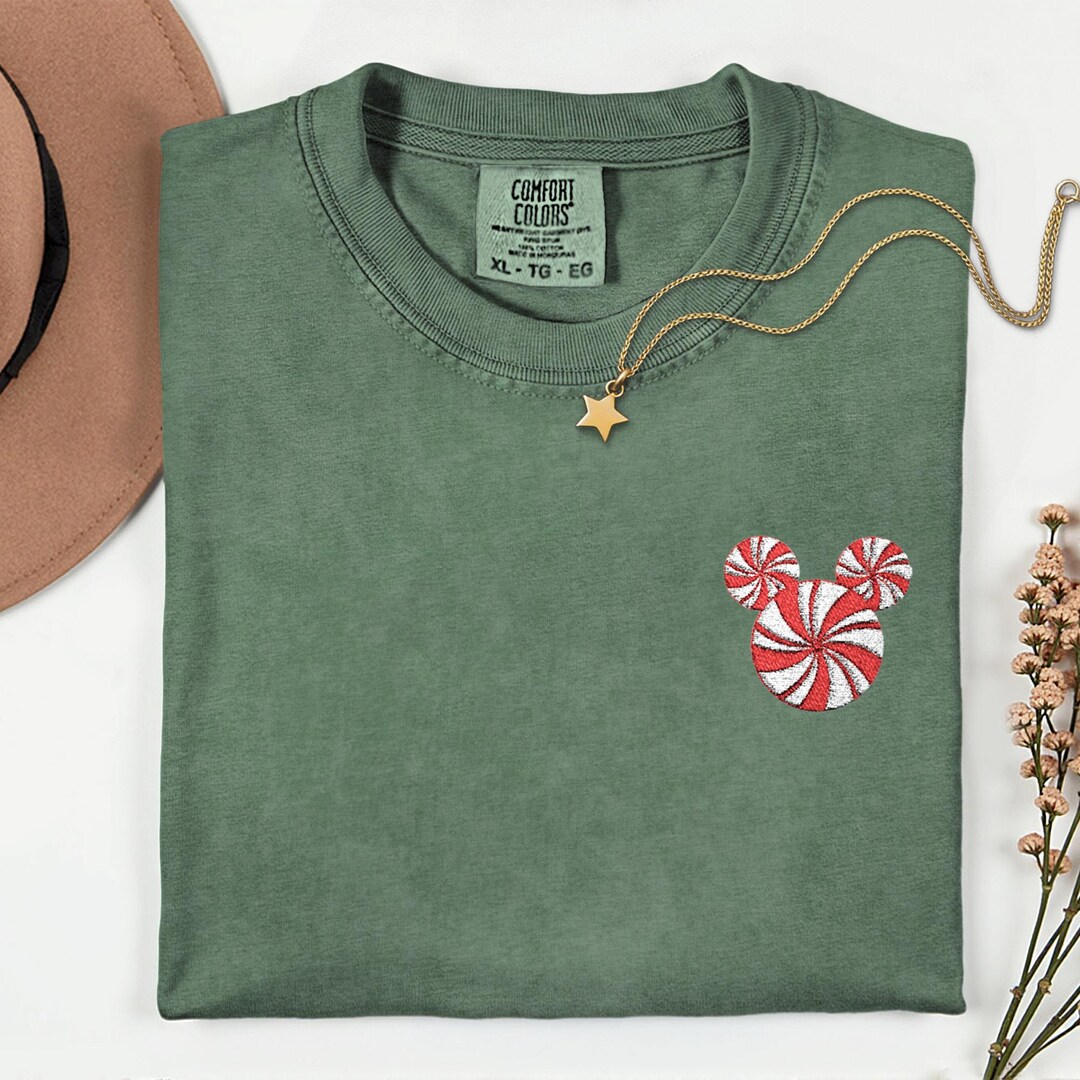 Peppermint Mickey Embroidered Shirt, Disney Christmas Tee, Theme Park ...
