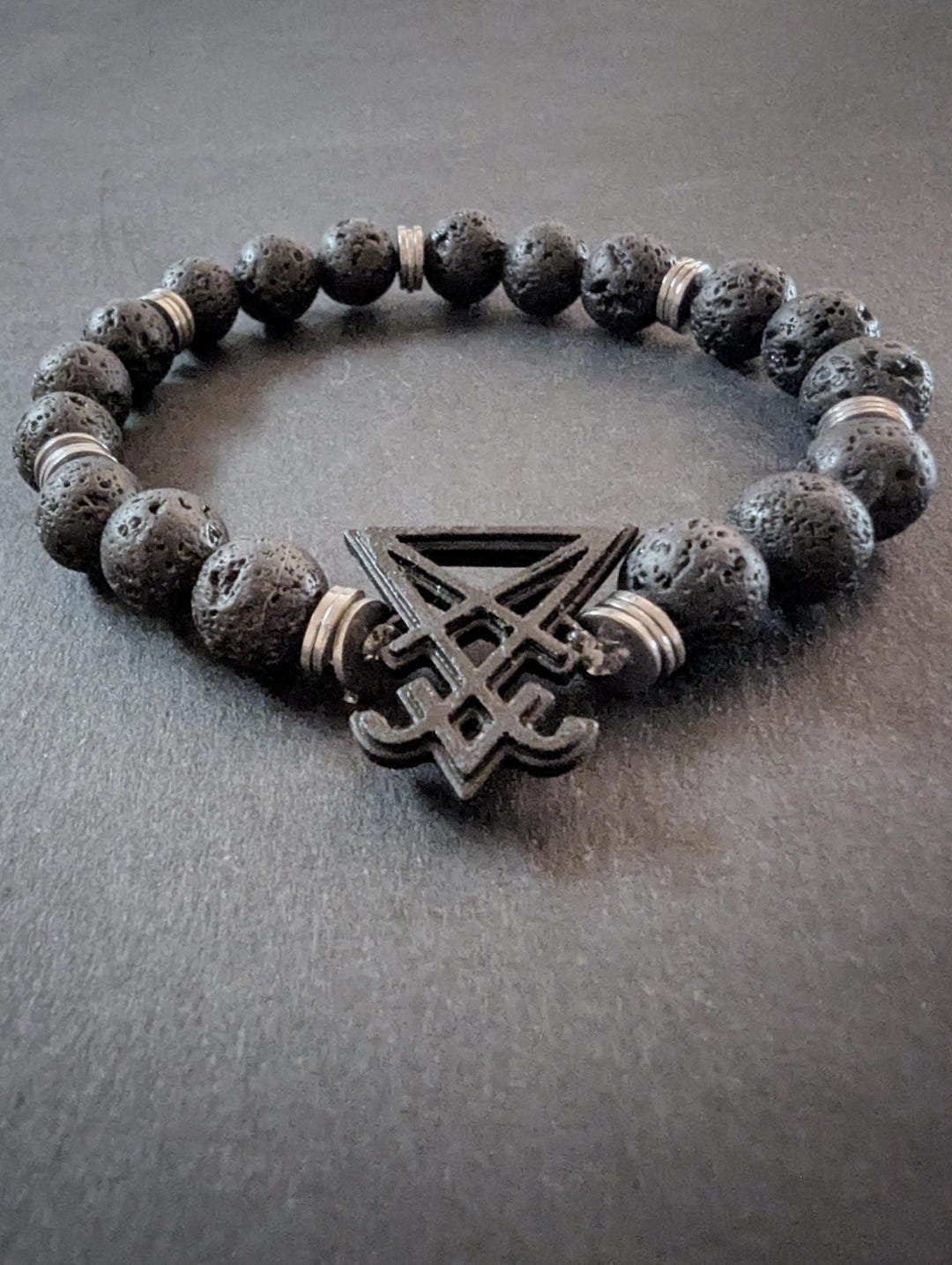 Demonic Lucifer Bracelet – Lava Stone & Silver Rings | Dark Gothic ...