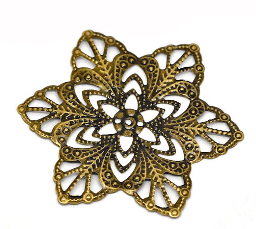 Filigree : 10 Antique Bronze Filigree Flower Wraps Connectors | Metal ...
