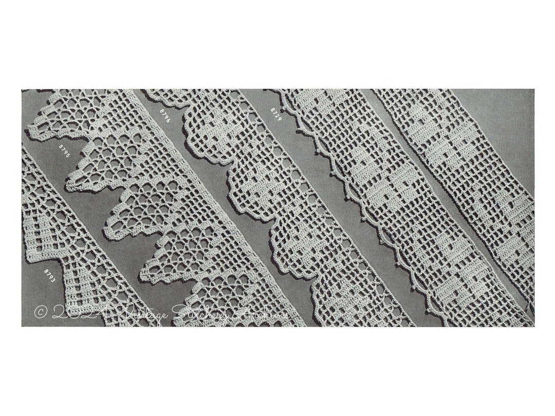 Filet Lace Edgings & Insertions Crochet Patterns, Digital PDF ...