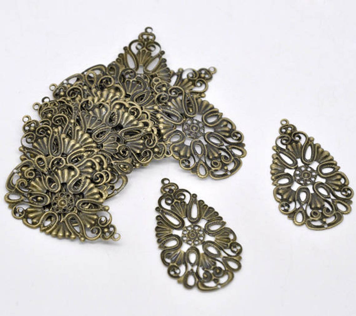 Filigree : 10 Antique Bronze Filigree Metal Jewelry Stampings | Brass ...
