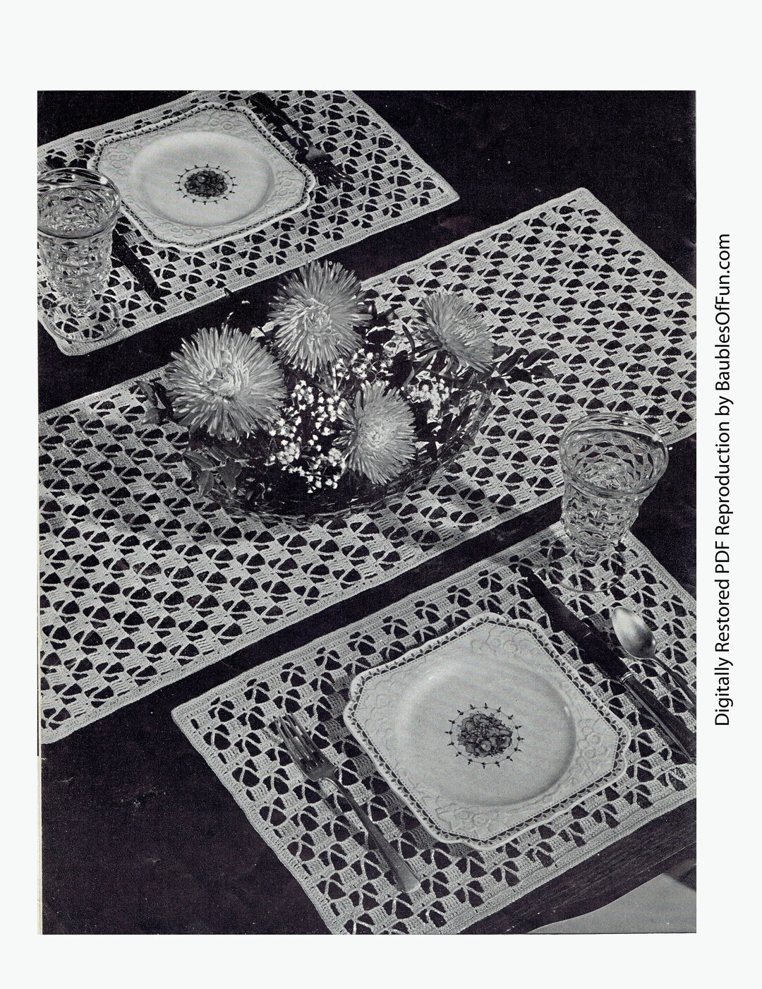1947 Place Mat & Table Runner Vintage Crochet Pattern PDF -- INSTANT ...