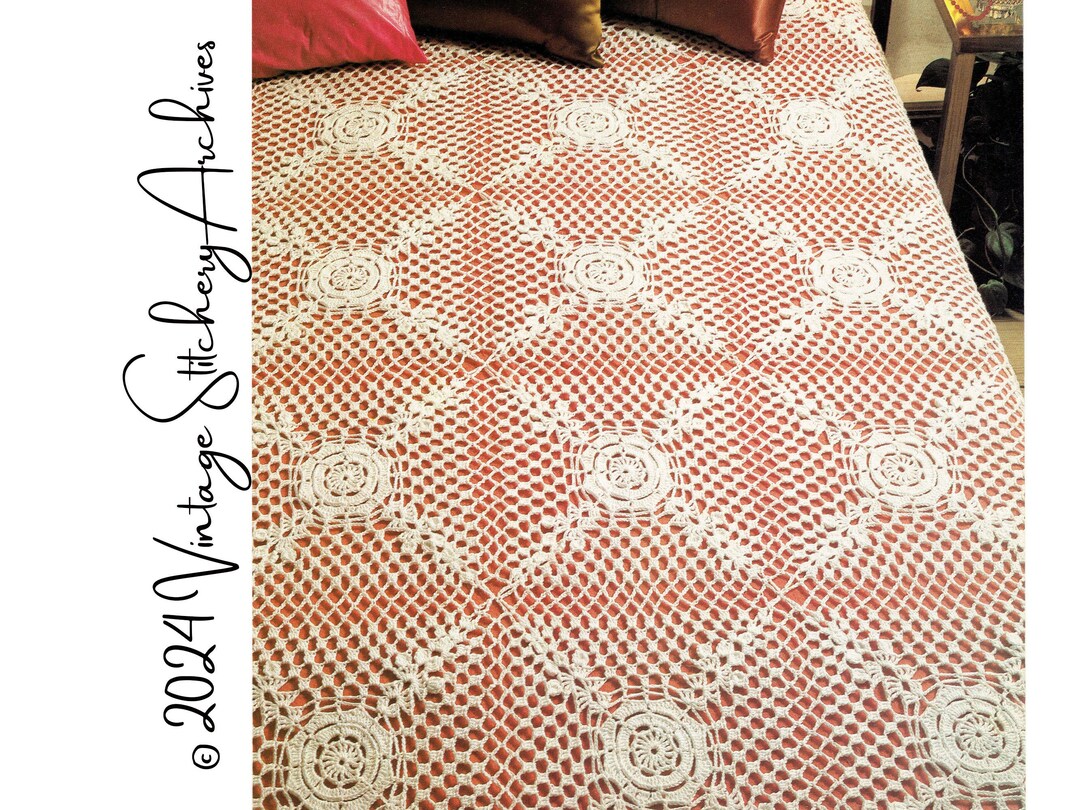 Vintage Crochet Pattern "covered With Roses Bedspread" Digital Crochet ...