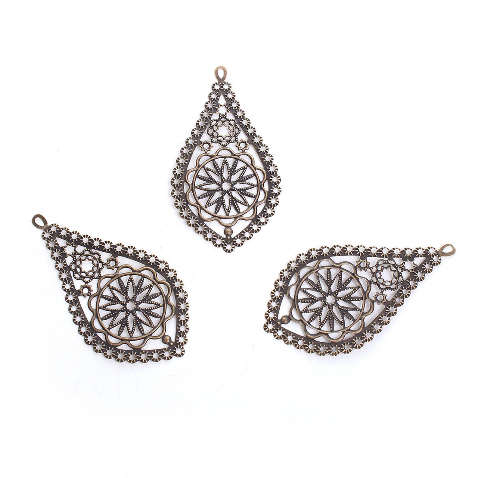 Filigree : 6 Antique Bronze Teardrop Filigree Links Filigree - Etsy