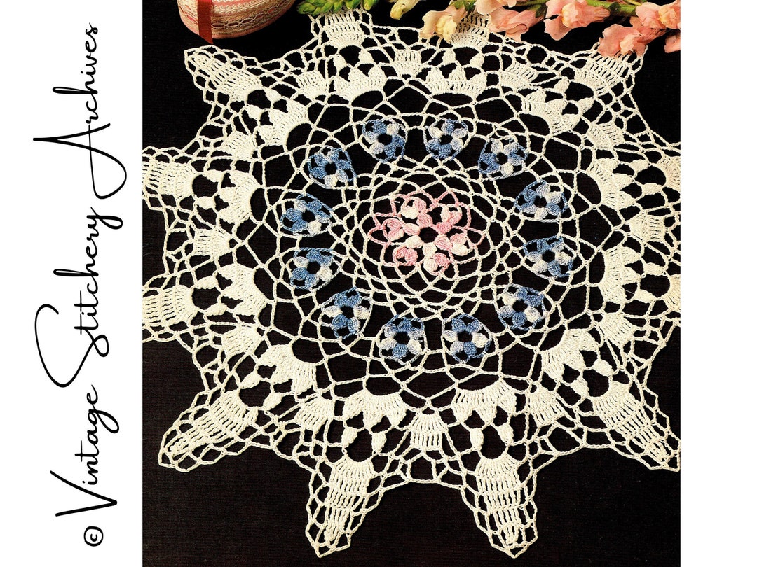 Vintage Crochet Doily Pattern, "forget-me-nots Doily" Digital Crochet ...