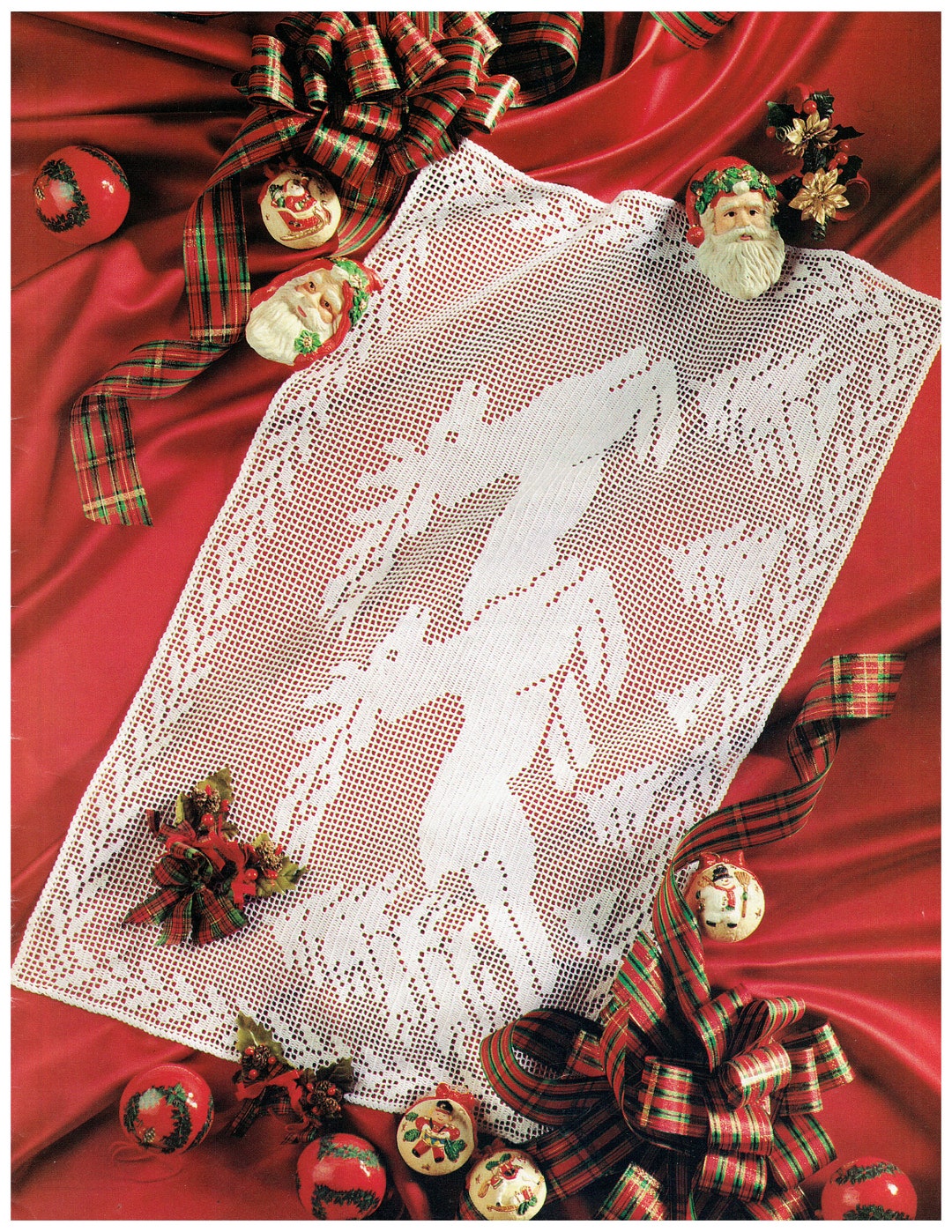 Vintage Filet Crochet Pattern "pair of Reindeer Winter Scene" Digital ...