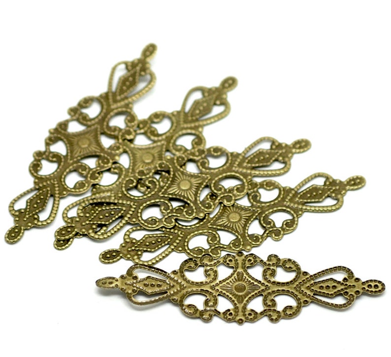 Antique Bronze Filigree Stampings / Embellishments [10 Pieces] -- Lead ...