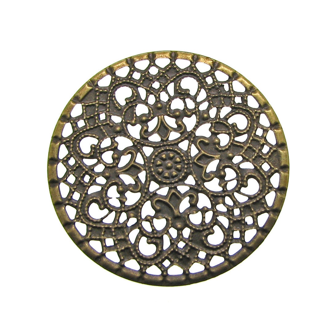 Antique Brass Round Filigree Flower Stampings / Bronze Metal Filigree ...