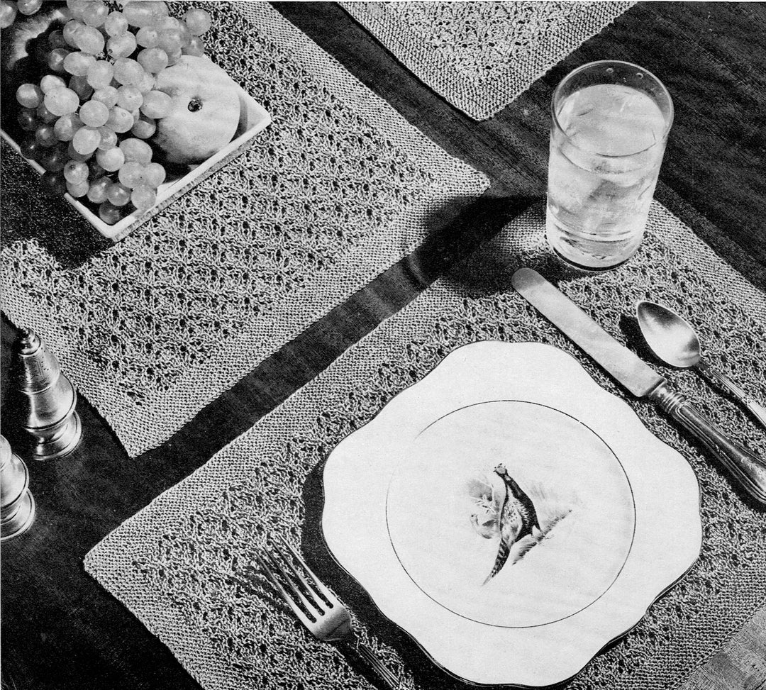 Vintage Knitted Luncheon Set / Knit Table Runner/place Mat Knitting ...