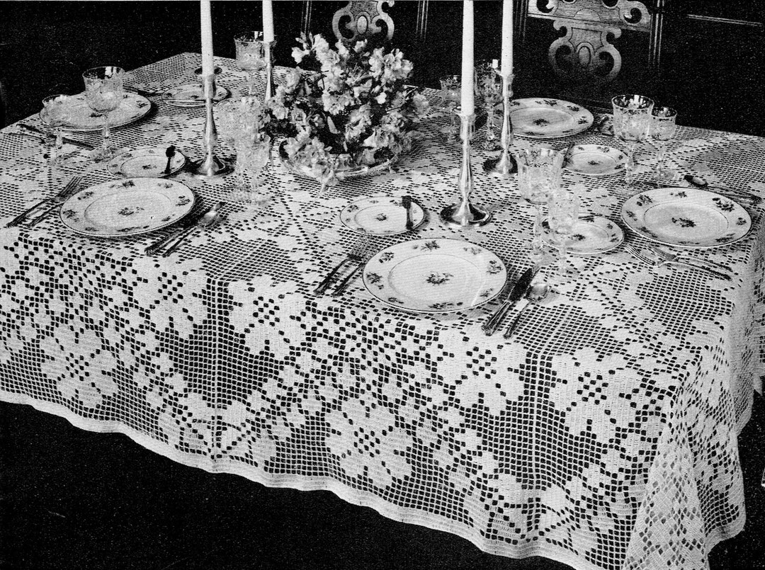 Vintage Crochet Pattern "trellis of Flowers Filet Crochet Tablecloth ...